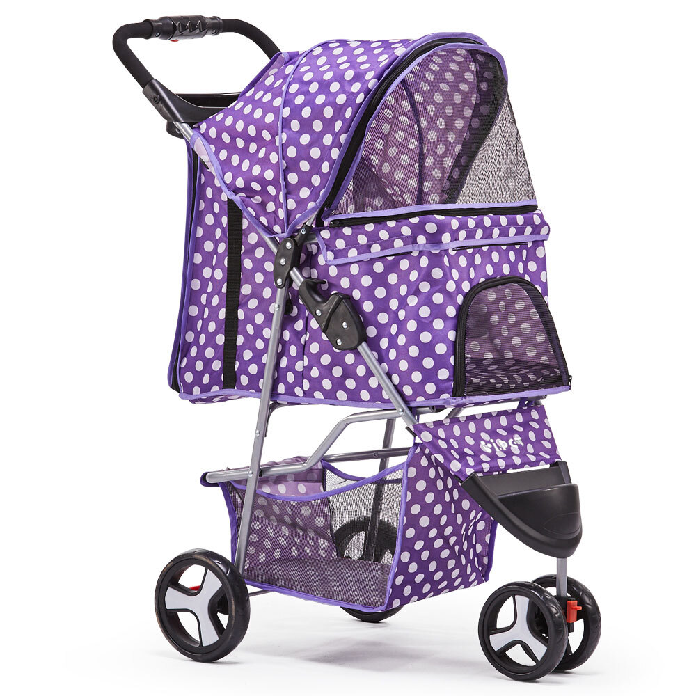 3 Wheel Pet Stroller Dog Cat Cage Carrier Travel Pushchair Foldable ...